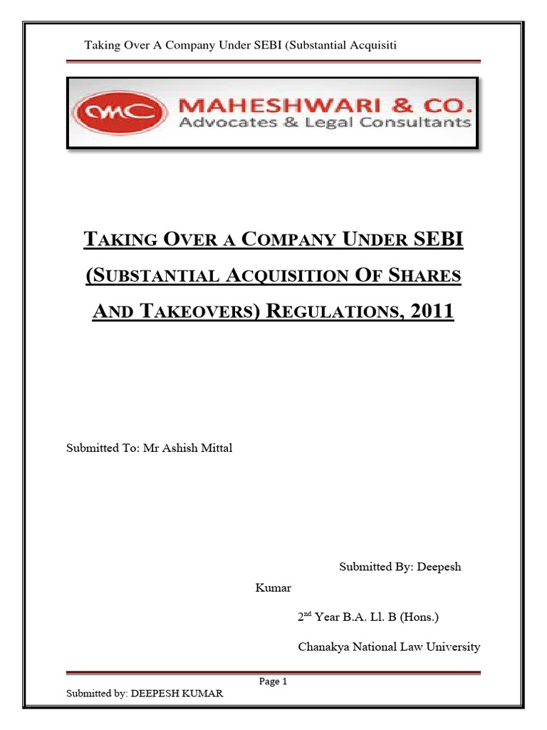 Internship Project Taking Over A Company | PDF | Takeover | Mergers And ...