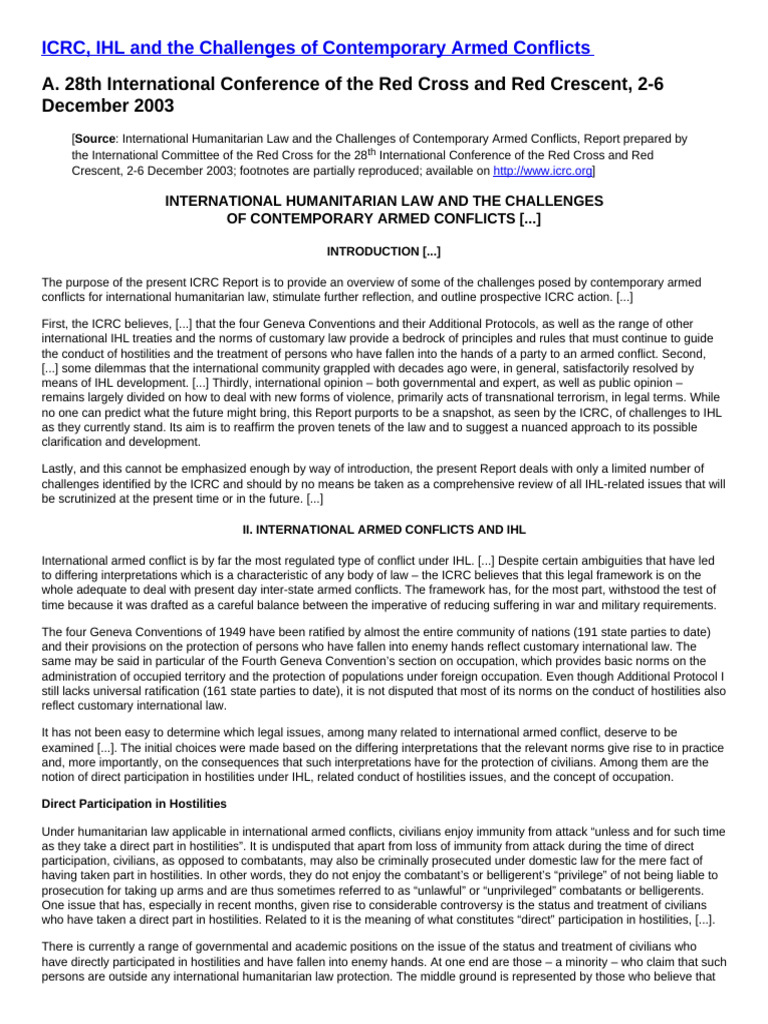ICRC IHL and The Challenges of Contemporary Armed Conflicts | PDF | International Humanitarian ...