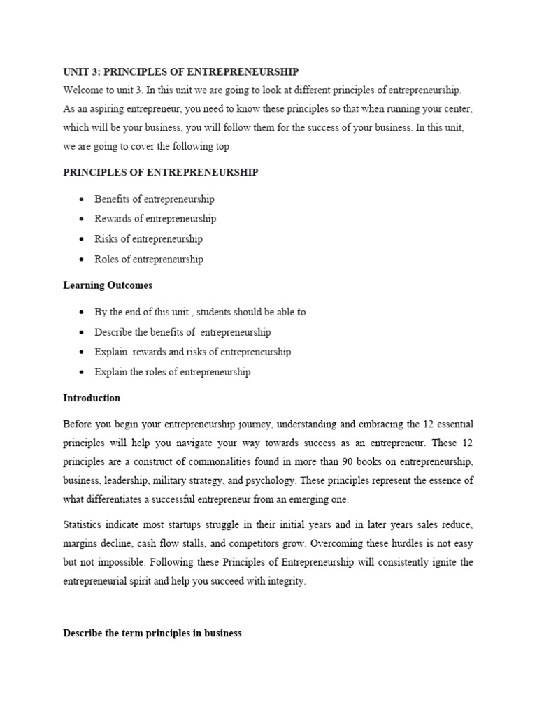 Introduction To Principles of Entrepreneurship | PDF | Entrepreneurship ...