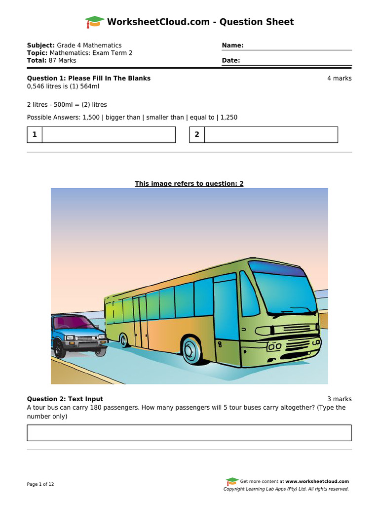 G4 Mathematics Term 2 Exam | PDF