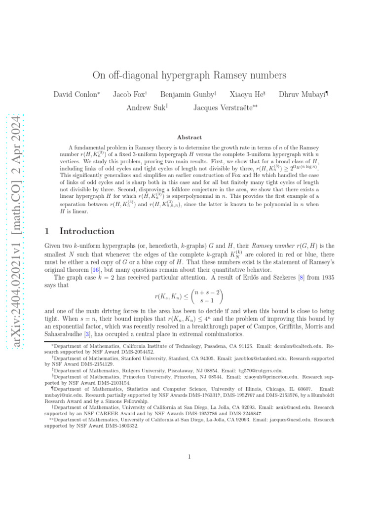 On Off-Diagonal Hypergraph Ramsey Numbers | PDF | Mathematics | Theoretical Computer Science