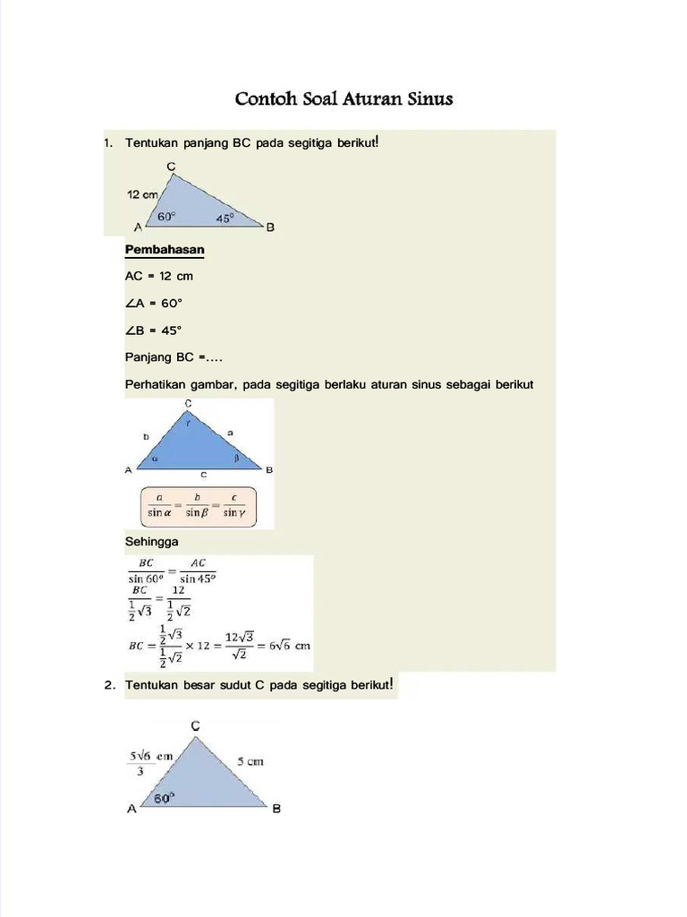 PDF Contoh Soal Aturan Sinus - Compress | PDF