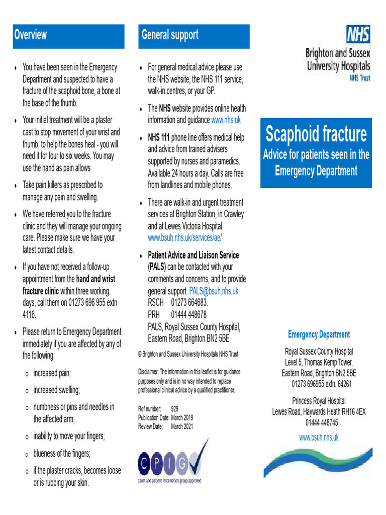 Scaphoid Fracture Care Guide | PDF | Emergency Department | Medical ...