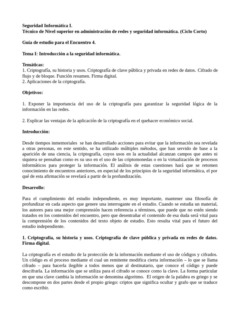 Guia Estudio Encuentro4 | PDF | Clave (criptografía) | Criptografía