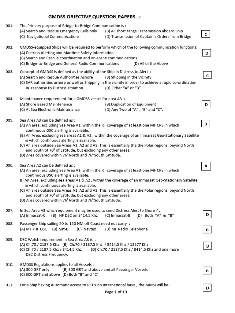 GMDSS Objective Question Paper | PDF | Electrical Engineering ...