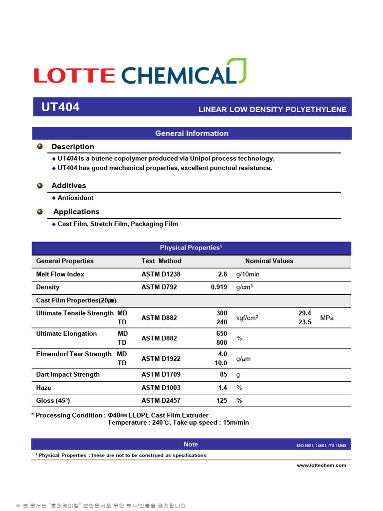 UT404 Butene Copolymer Properties | PDF | Industrial Processes | Materials