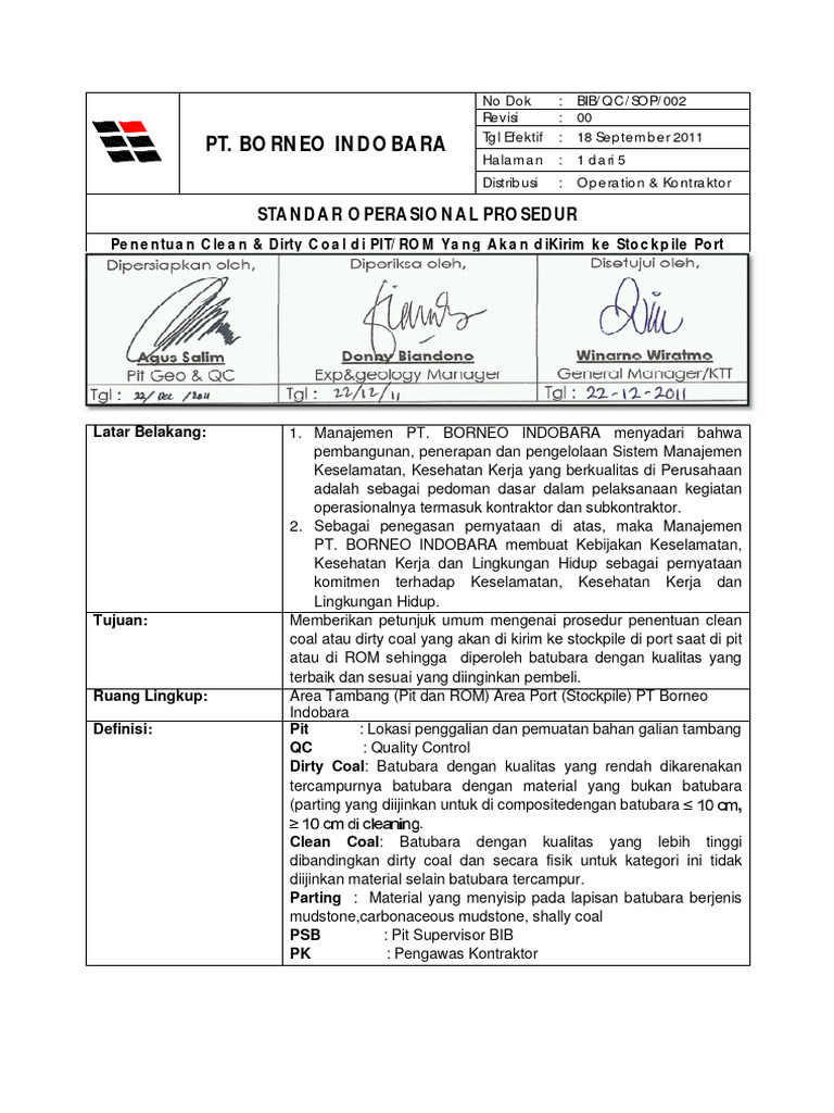 SOP - Clean Coal & Dirty Coal | PDF