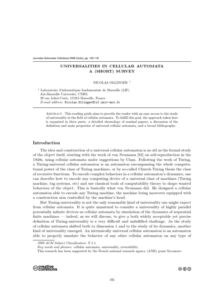 Cellular Automata Universality Guide | PDF | Automata Theory | Boolean Algebra
