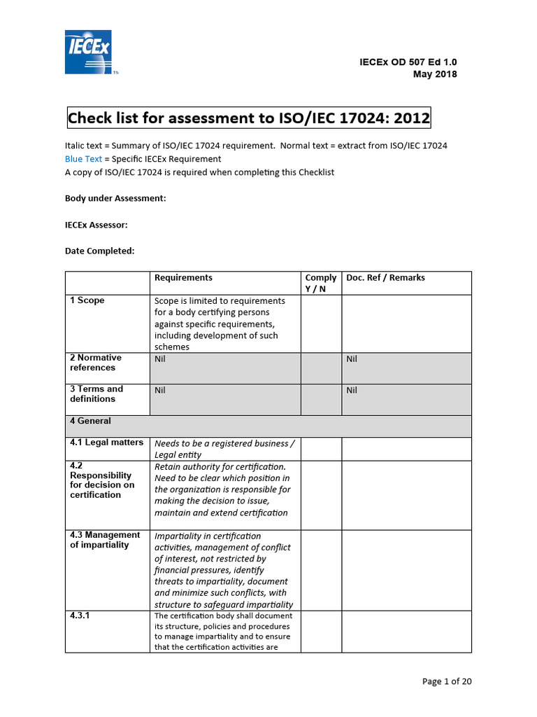 IECEx Certification Checklist | PDF | Professional Certification ...