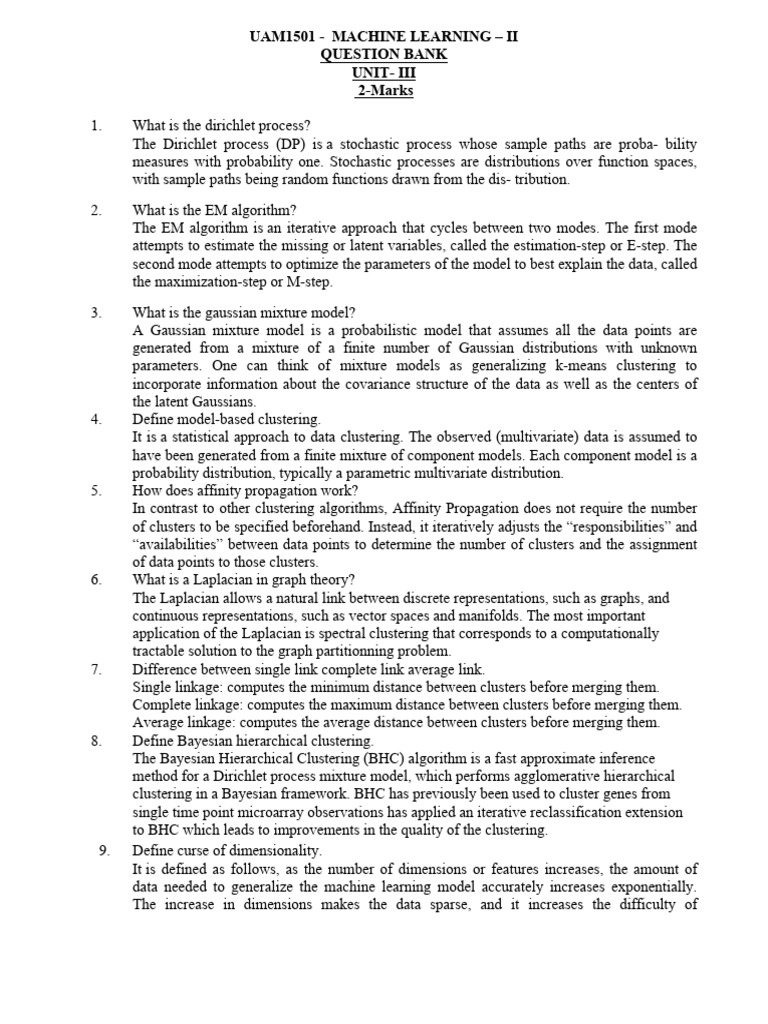 Machine Learning Question Bank | PDF | Bayesian Network | Cluster Analysis