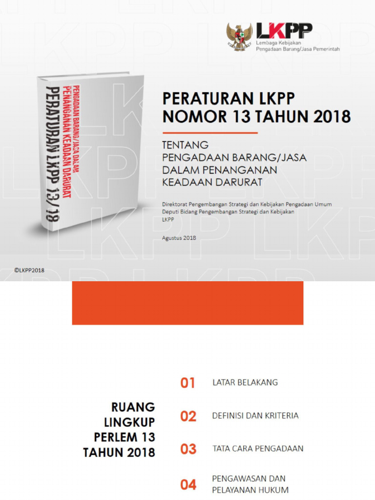 Paparan Peraturan LKPP No 13 THN 2018 - PBJ Darurat | PDF
