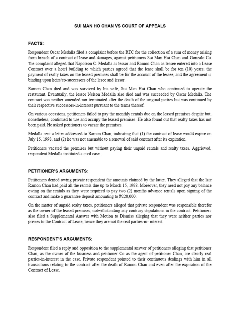 Sui Man Ho Chan VS Court of Appeals | PDF | Lease | Common Law