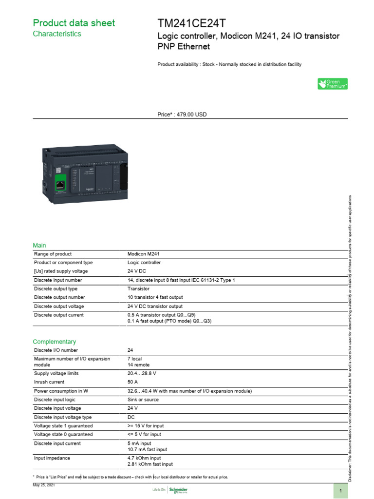 TM241CE24T Logic Controller Datasheet | PDF | Logic Gate | Transistor