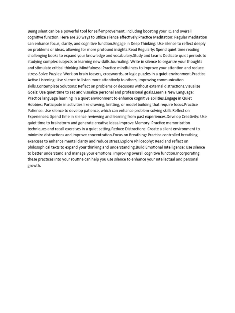 20 Ways Silence Boosts IQ and Growth | PDF | Career & Growth | Self ...