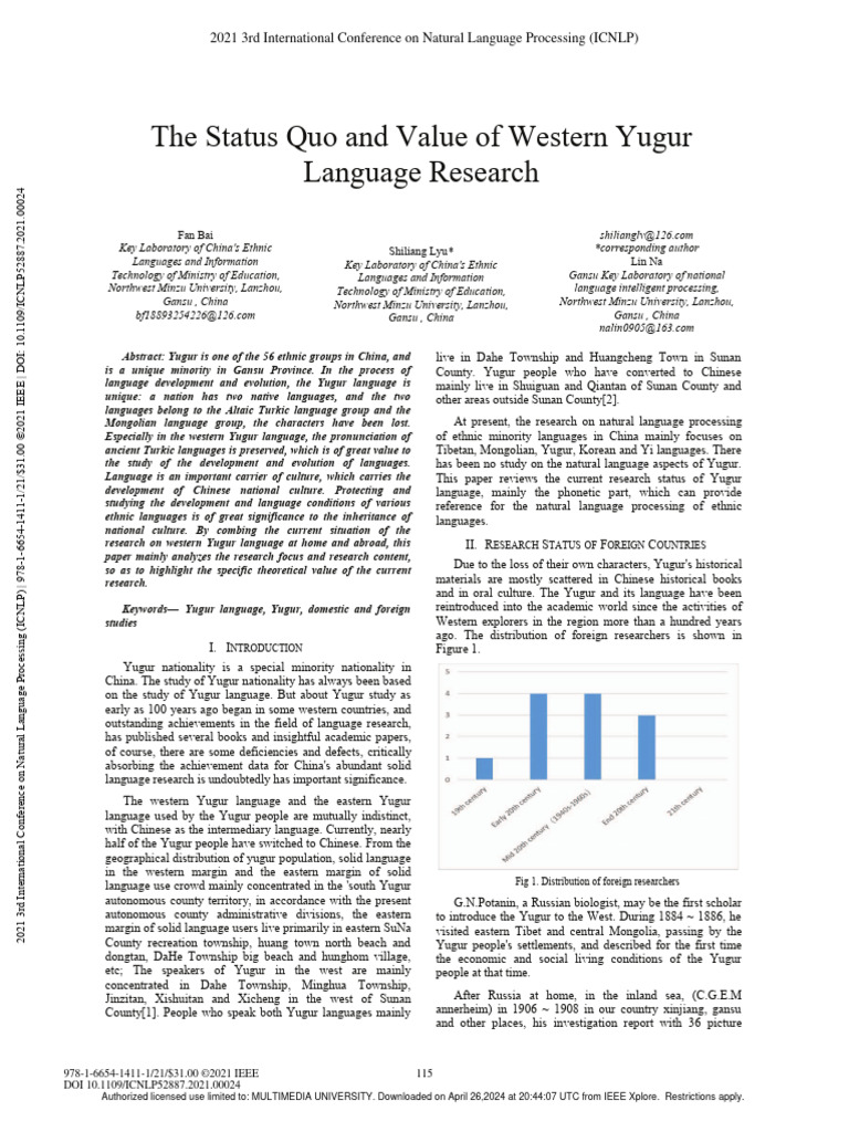 The Status Quo and Value of Western Yugur Language Research | PDF