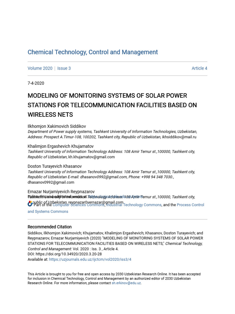 Modeling of Monitoring Systems of Solar | PDF | Sensor | Solar Panel