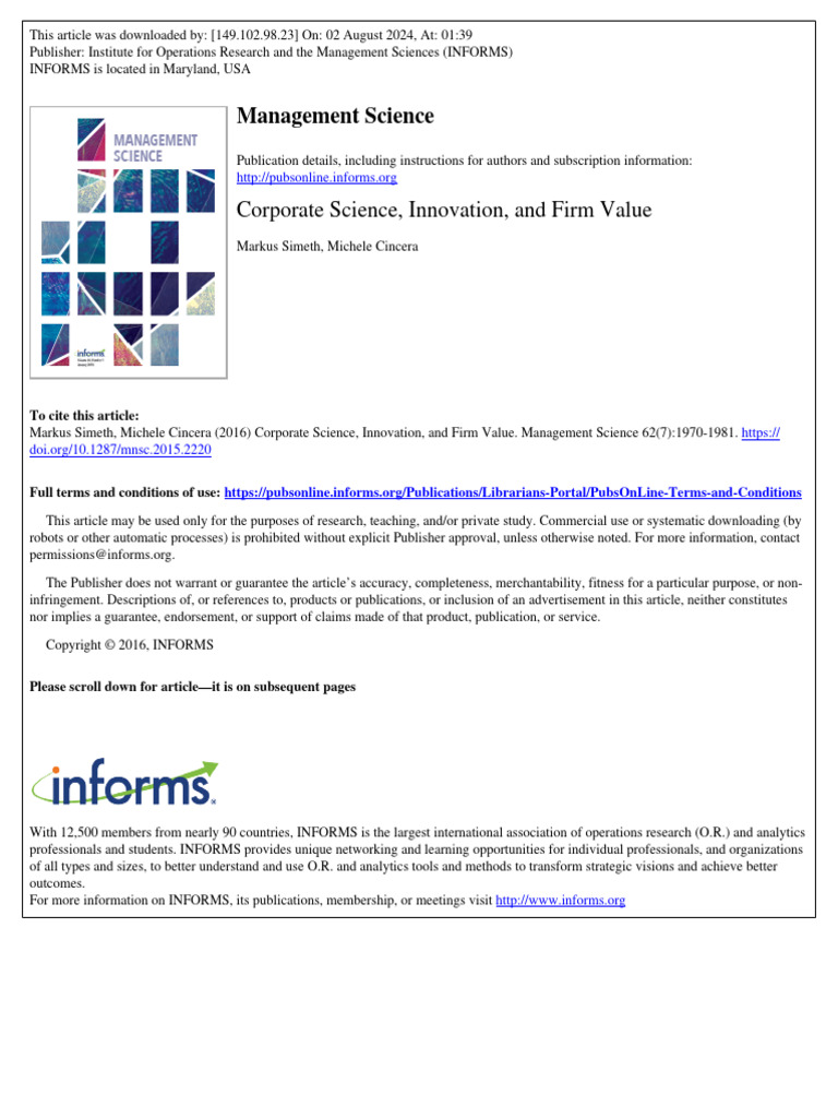Simeth Cincera 2015 Corporate Science Innovation and Firm Value | PDF ...