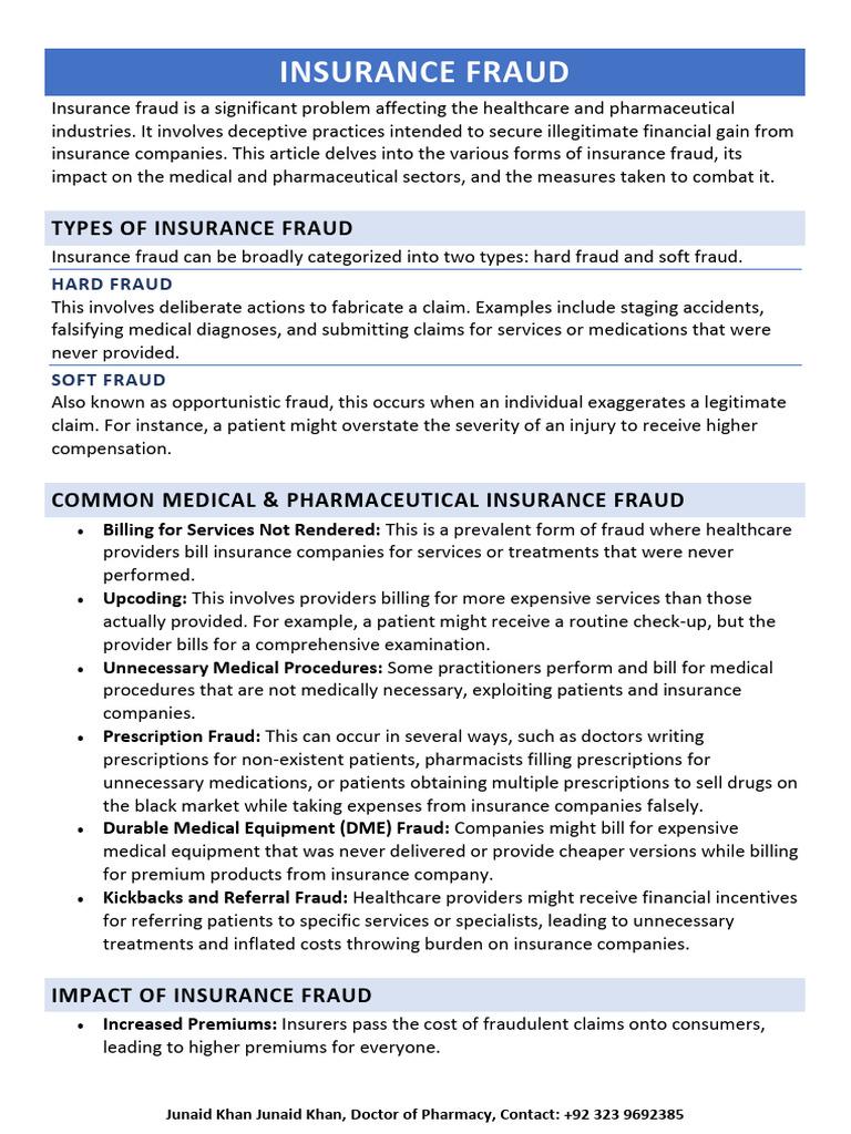 Insurance Fraud - by Junaid Khan | PDF | Health Care | Fraud