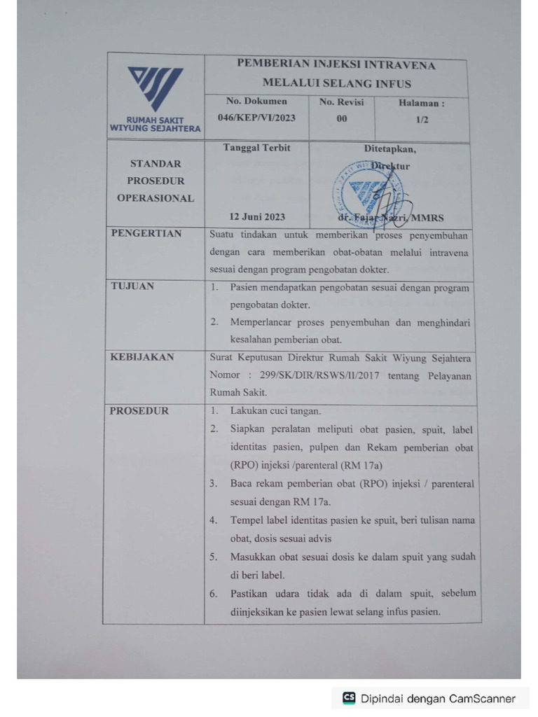 SPO pemberian injeksi intravena melalui infus | PDF