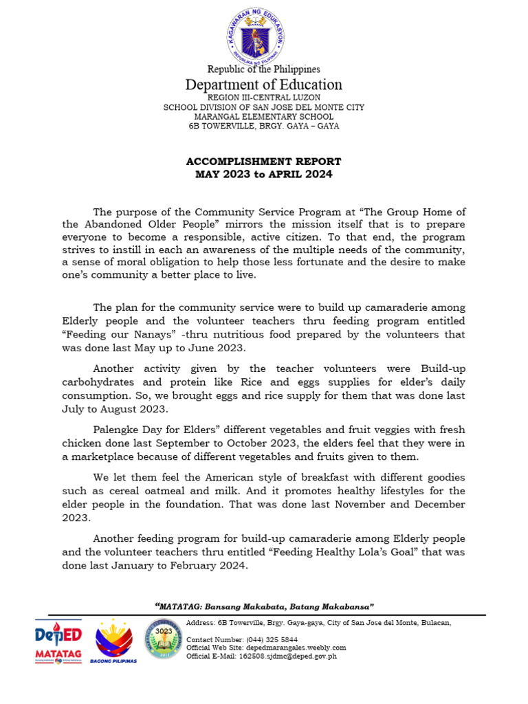 ACCOMPLISHMENT REPORT Community Service 2019 2020 | PDF | Foods