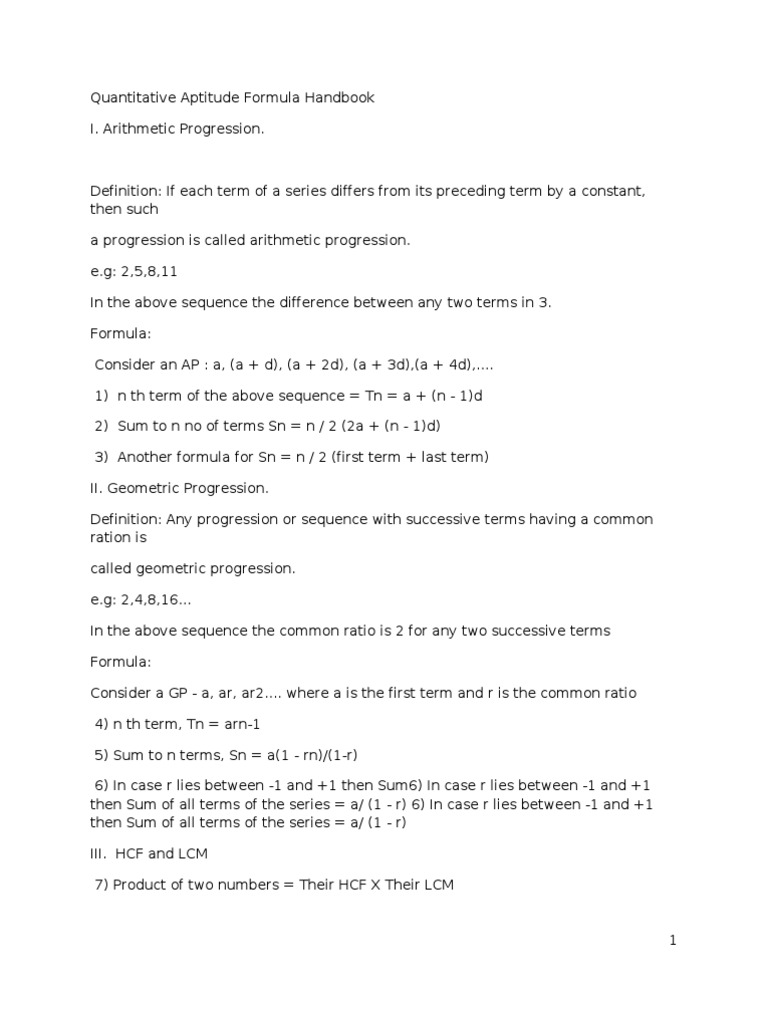 Quantitative Aptitude Formula Handbook | PDF