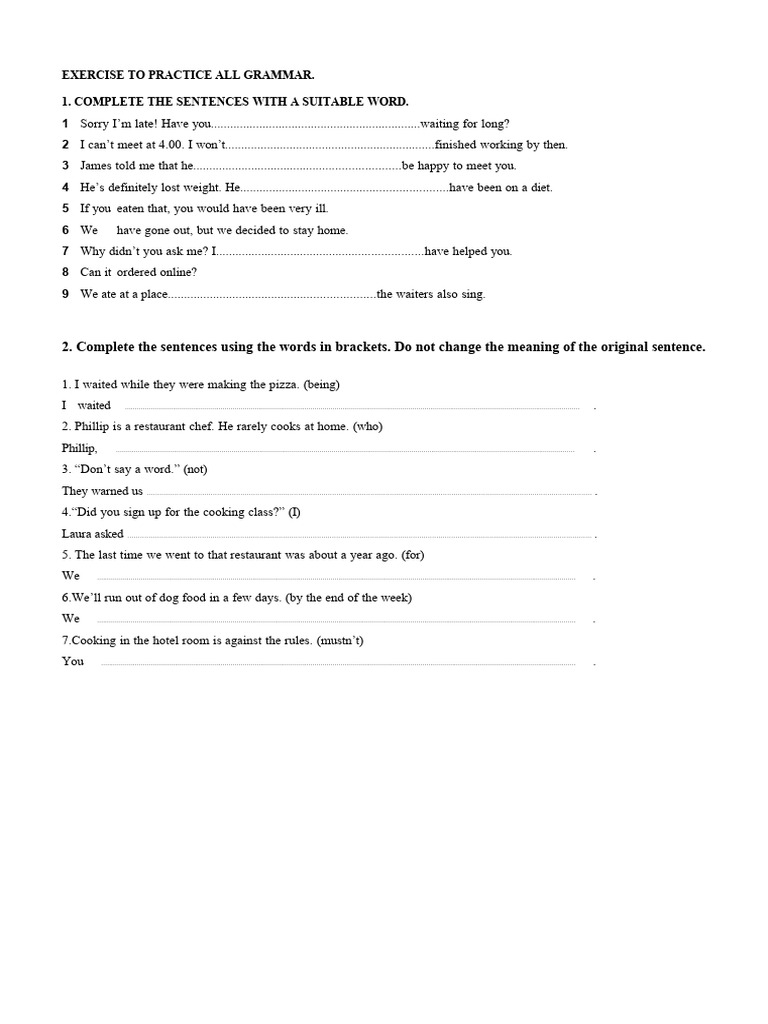 Grammar Practice Exercises | PDF | Restaurants