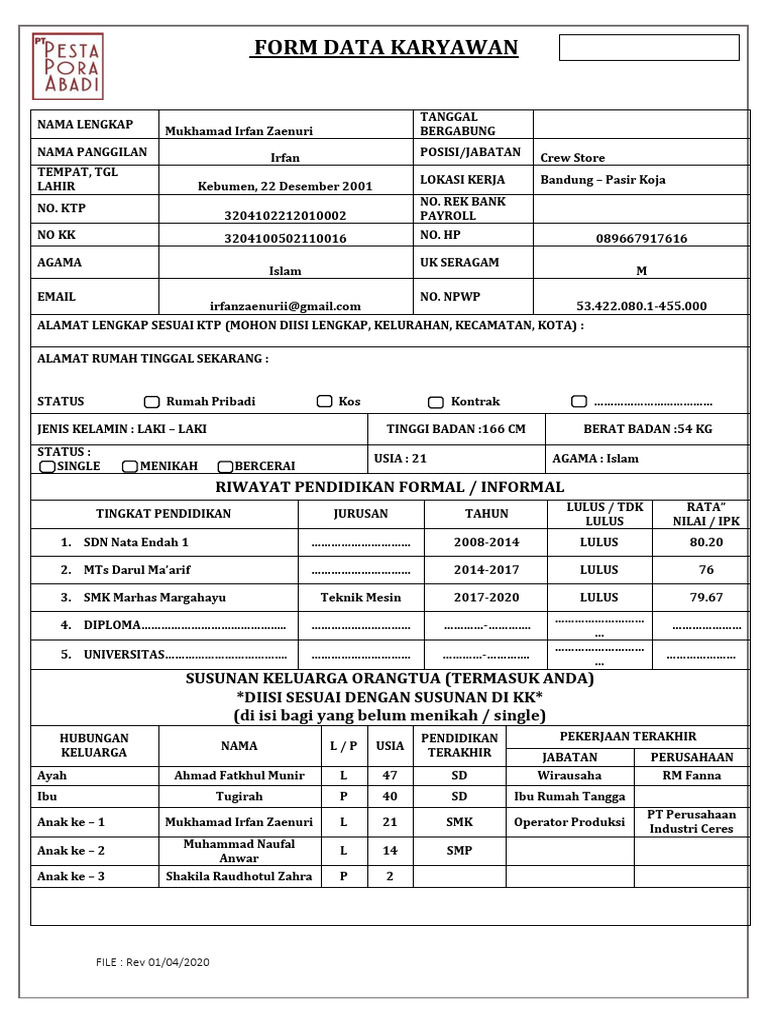 Data Karyawan Salinan | PDF