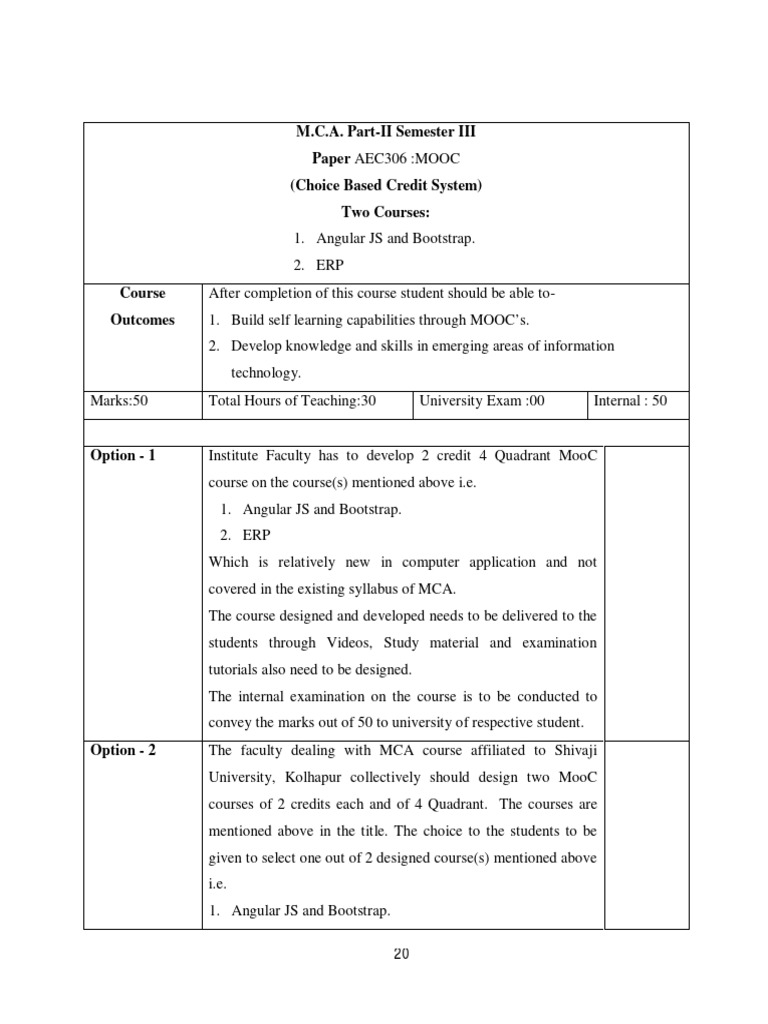 M.C.A. Part-II Semester III Paper AEC306:MOOC (Choice Based Credit ...