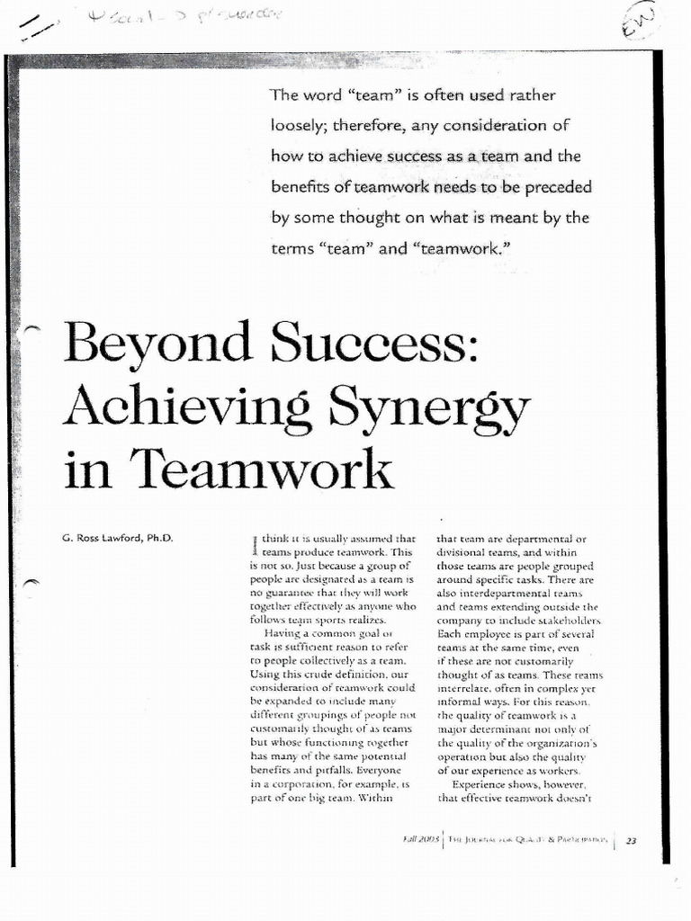 TEXTO Beyond Success - Achieving Synergy in Teamwork | PDF