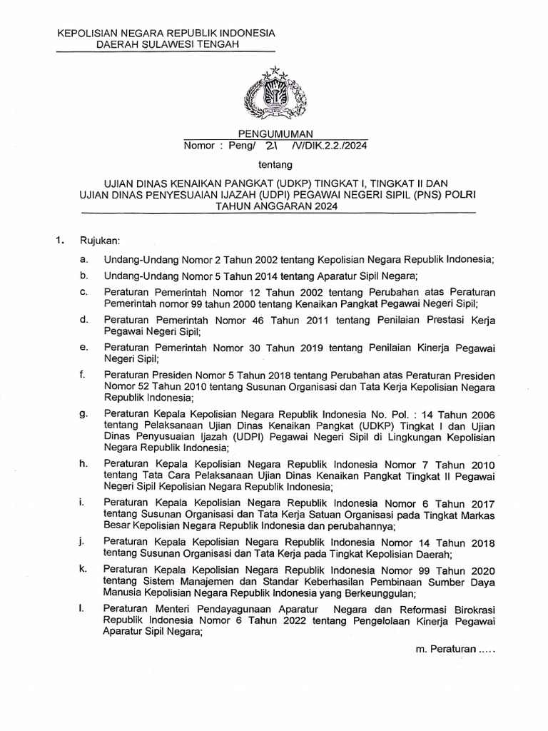 Peng 21 Tentang Ujian Dinas Kenaikan Pangkat (Udkp) TK I Dan TK Ii Serta Ujian Dinas Penyesuaian ...