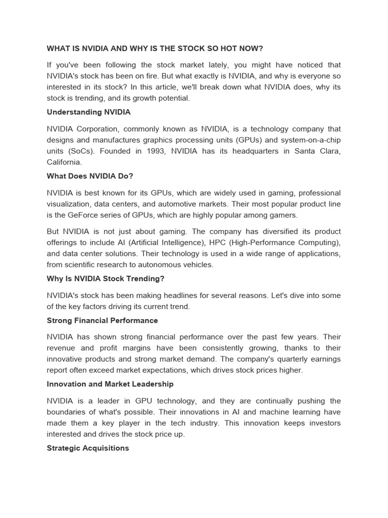 What Is Nvidia and Why Is The Stock So Hot Now | PDF | Graphics ...