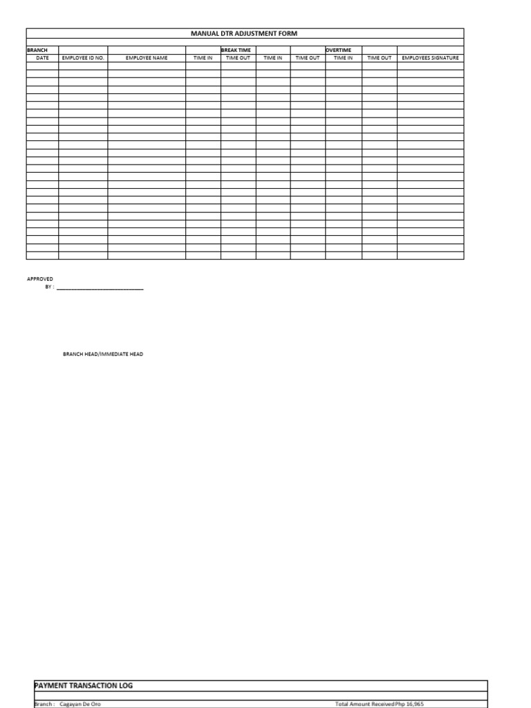 MANUAL DTR ADJUSTMENT FORM | PDF | Cash | Payments