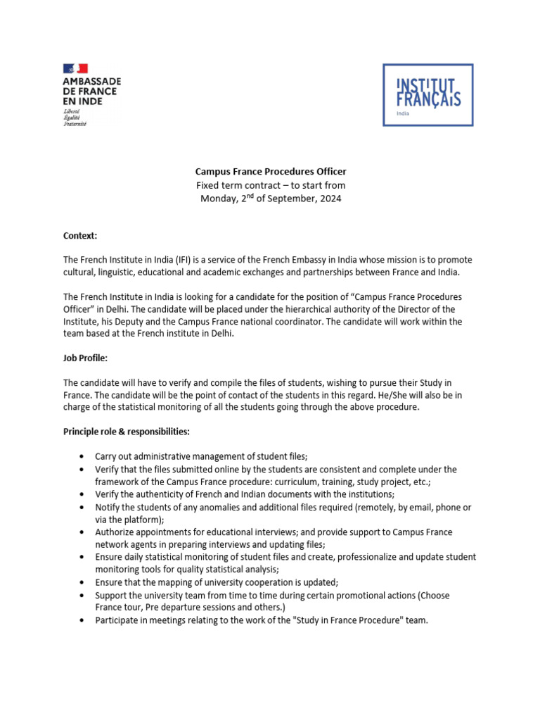 Campus France Procedure Officer Delhi | PDF