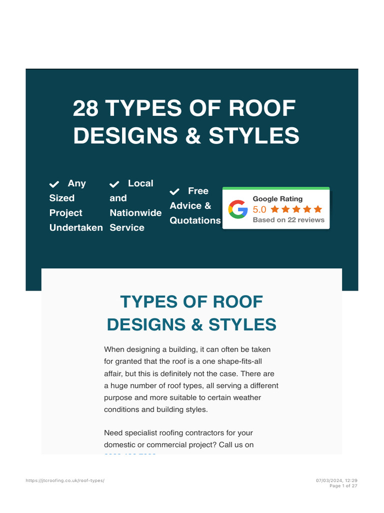 28 Types of Roof Designs & Styles (With Pictures) JTC Roofing | PDF ...