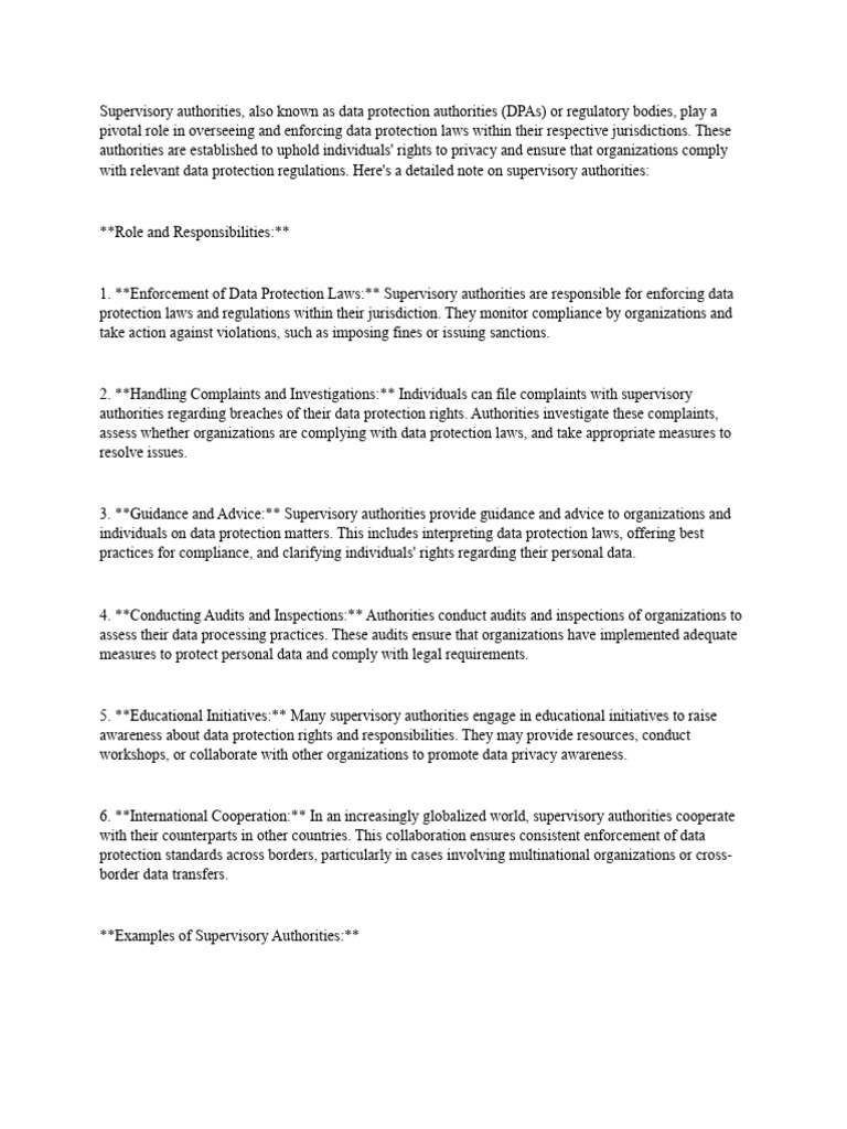 Supervisory Authorities | PDF | Information Privacy | Regulatory Compliance