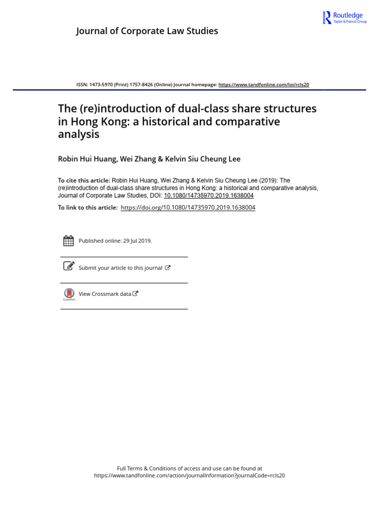 The Re Introduction of Dual Class Share Structures in Hong Kong ...