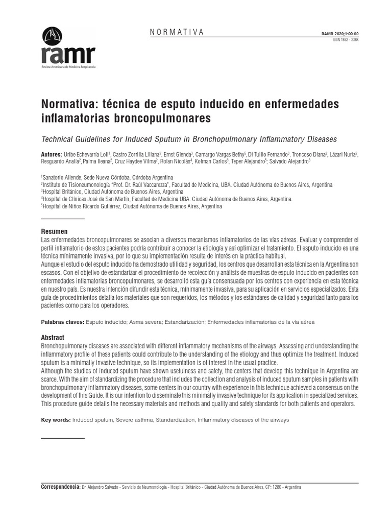 Normativa Normativa Tecnica de Esputo Inducido en Enfermedades ...