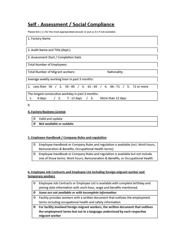 Self Assessment - Social Compliance - Updated As of Apr 2024 | PDF ...