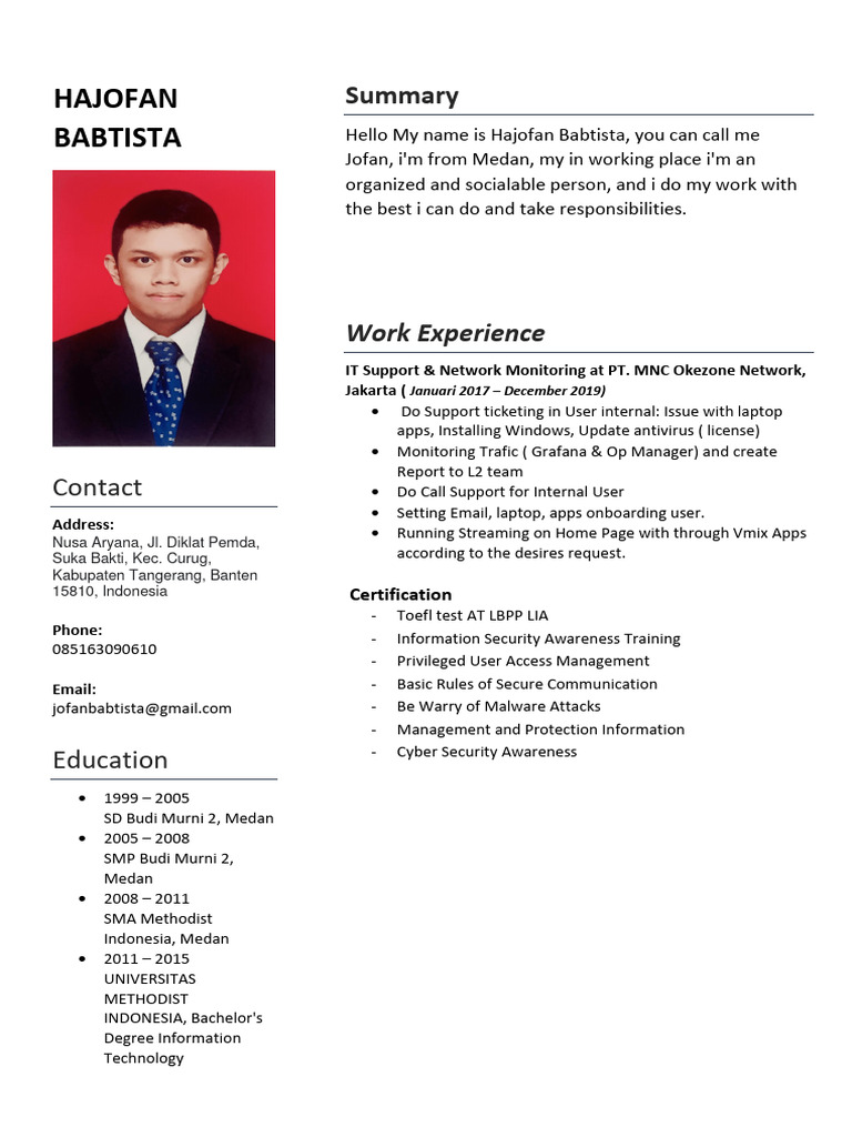 Hajofan Babtista CV | PDF | Personal Computers | Microsoft Windows