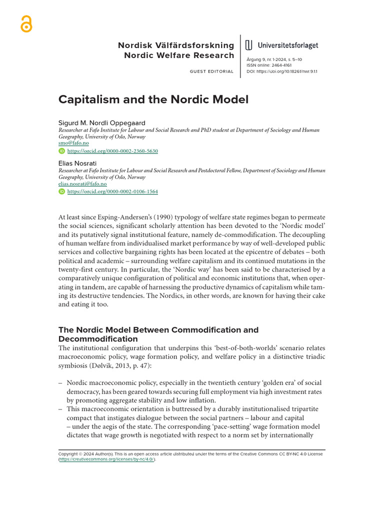 Oppegaard Nosrati 2024 Capitalism and The Nordic Model | PDF ...