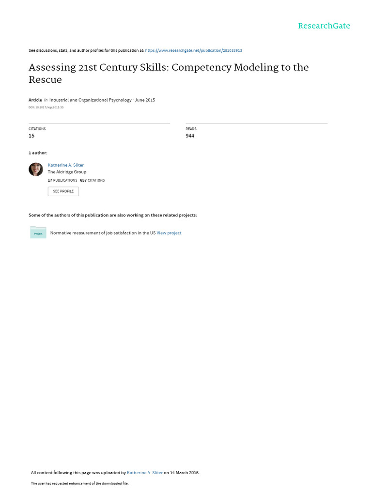 Assessing 21st Century Skills Competency Modeling | PDF | Industrial And Organizational ...