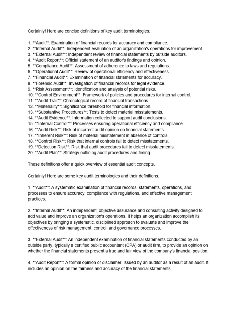 Audit terminologies | PDF | Audit | Financial Audit