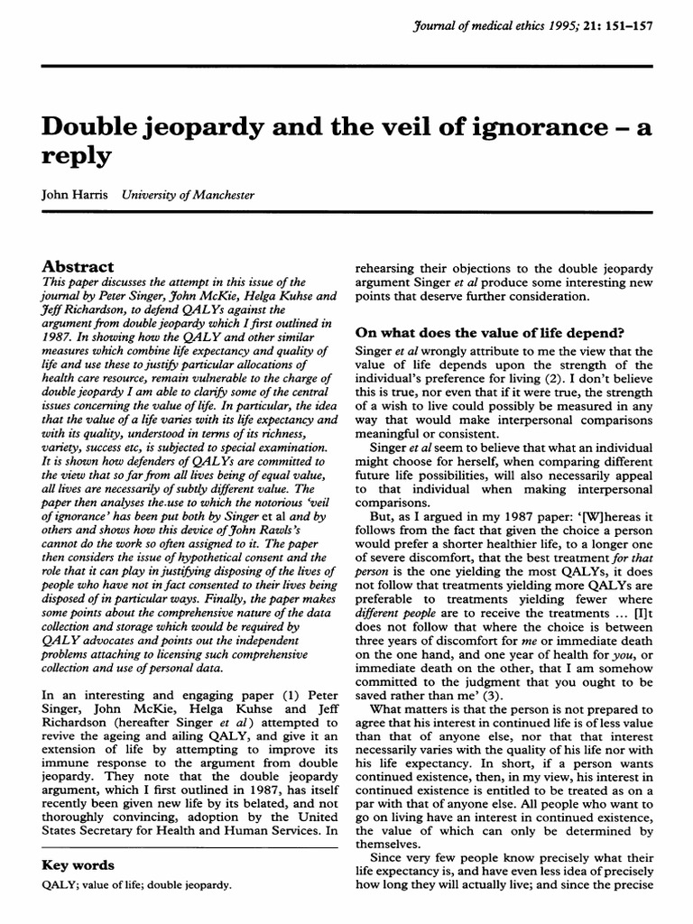 Double Jeopardy and The Veil of Ignorance - A Reply John Harris | PDF ...