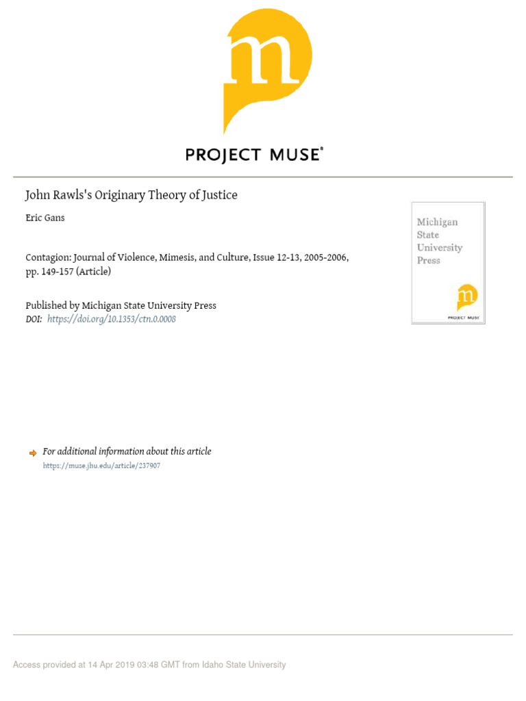John Rawls's Originary Theory of Justice Eric Gans | PDF | John Rawls ...