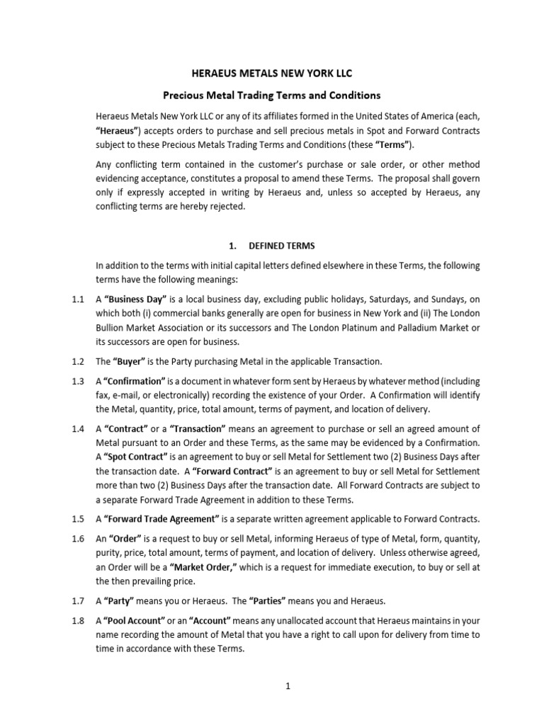 HMN - Precious Metal Trading TC | PDF | Credit Card | Damages