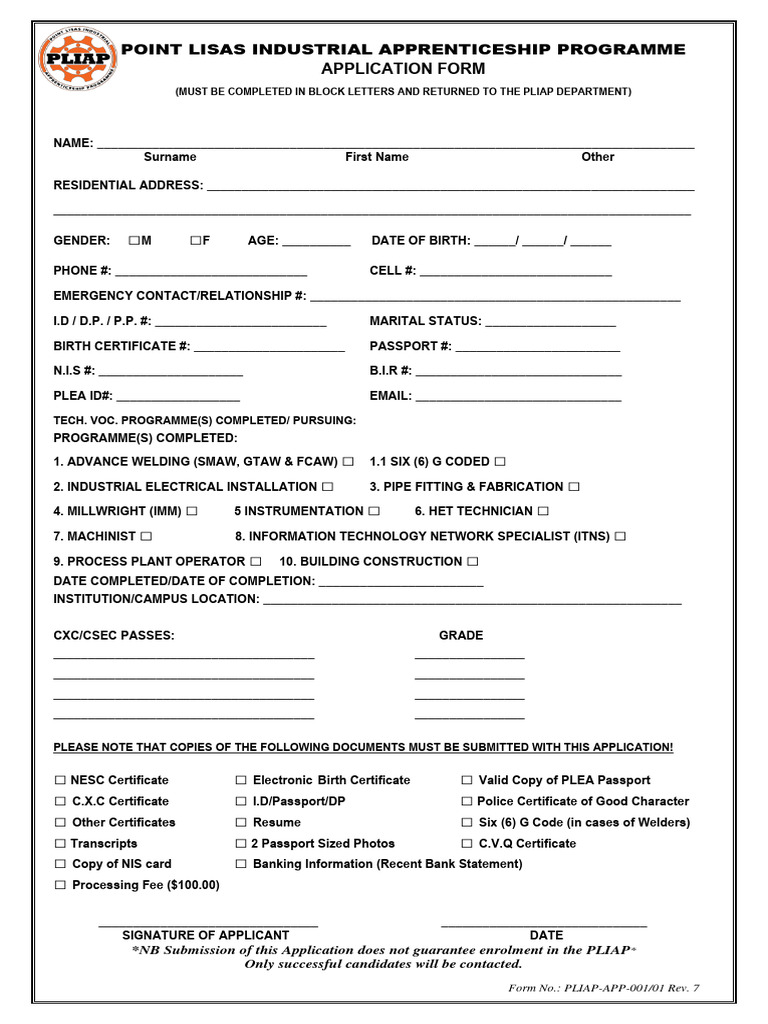 PLIAP Application Form | PDF | Apprenticeship | Vocational Education