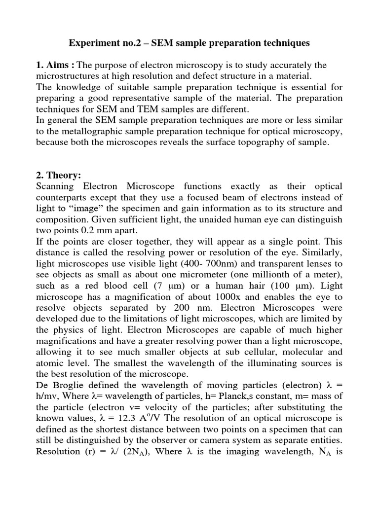 Experiment No.2 - SEM Sample Preparation Techniques | PDF | Microscope ...