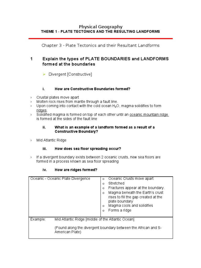 1 Explain The Types of PLATE BOUNDARIES and LANDFORMS Formed at The ...