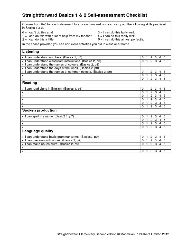 CEF Checklist Straightforward Sec Elementary | PDF | Grammar ...