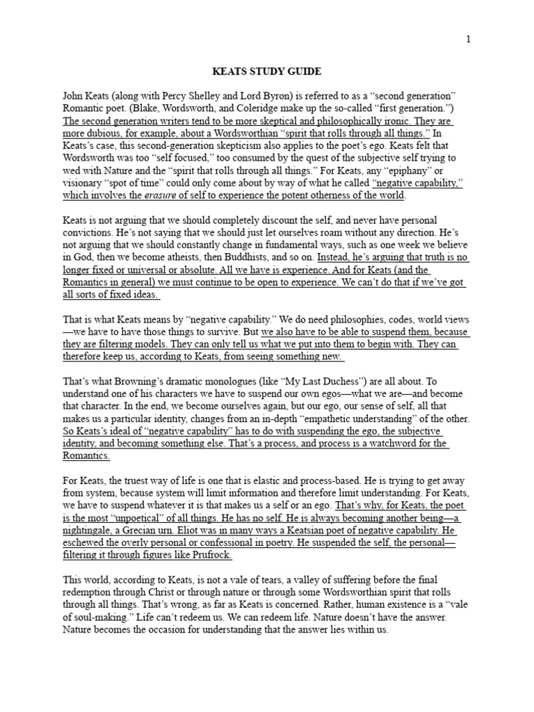 Keats Study Guide | PDF | John Keats | Poetry